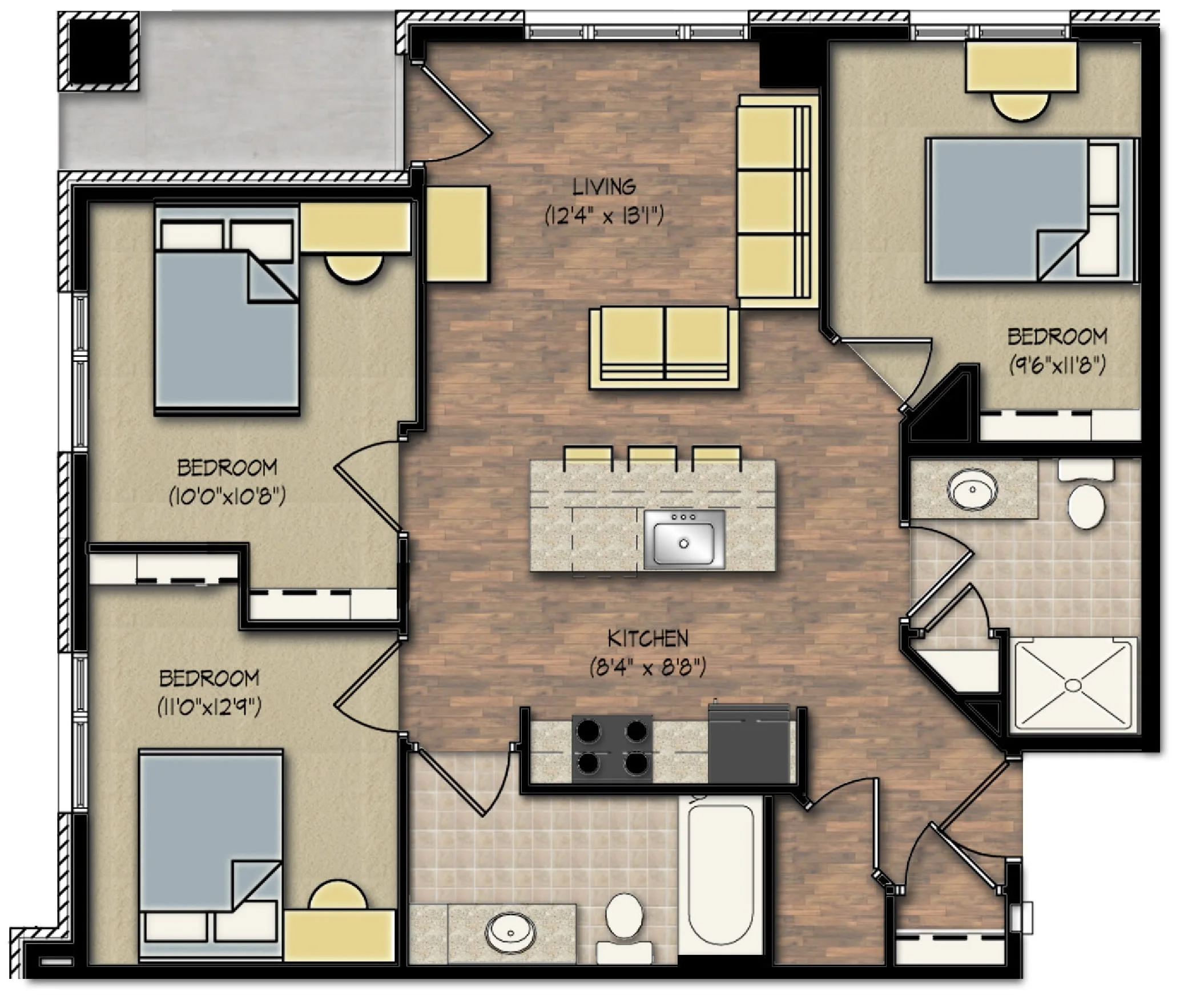 Park Place 3 Bedroom Floor Plan - Rent Madison